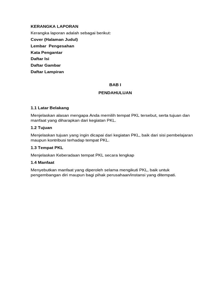 Contoh Kerangka Laporan PKL | PDF