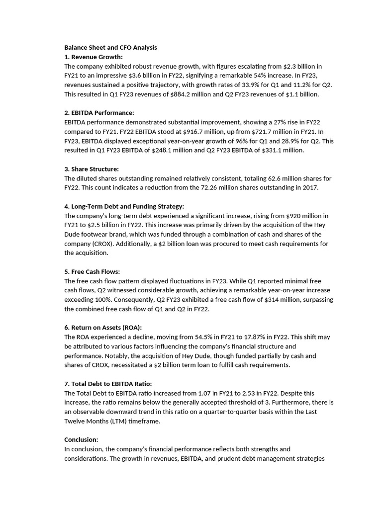 Balance Sheet and CFO Analysis | PDF | Economies | Money