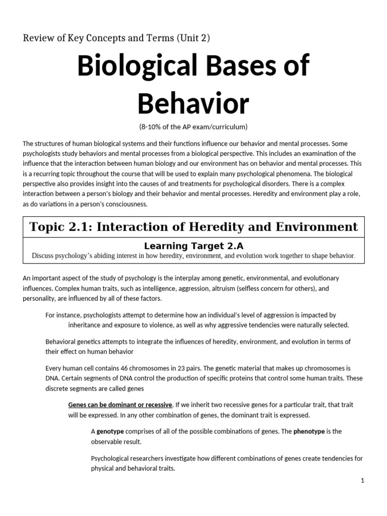 REVIEW (Unit 2) - Biological Bases of Behavior | PDF | Neuron ...