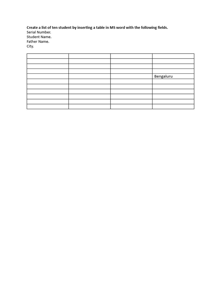 Student Table Creation in MS Word | PDF