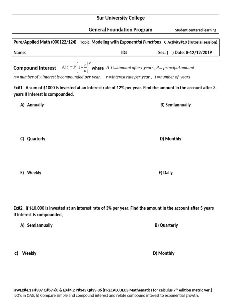 Exponential Functions for Students | PDF | Compound Interest | Interest
