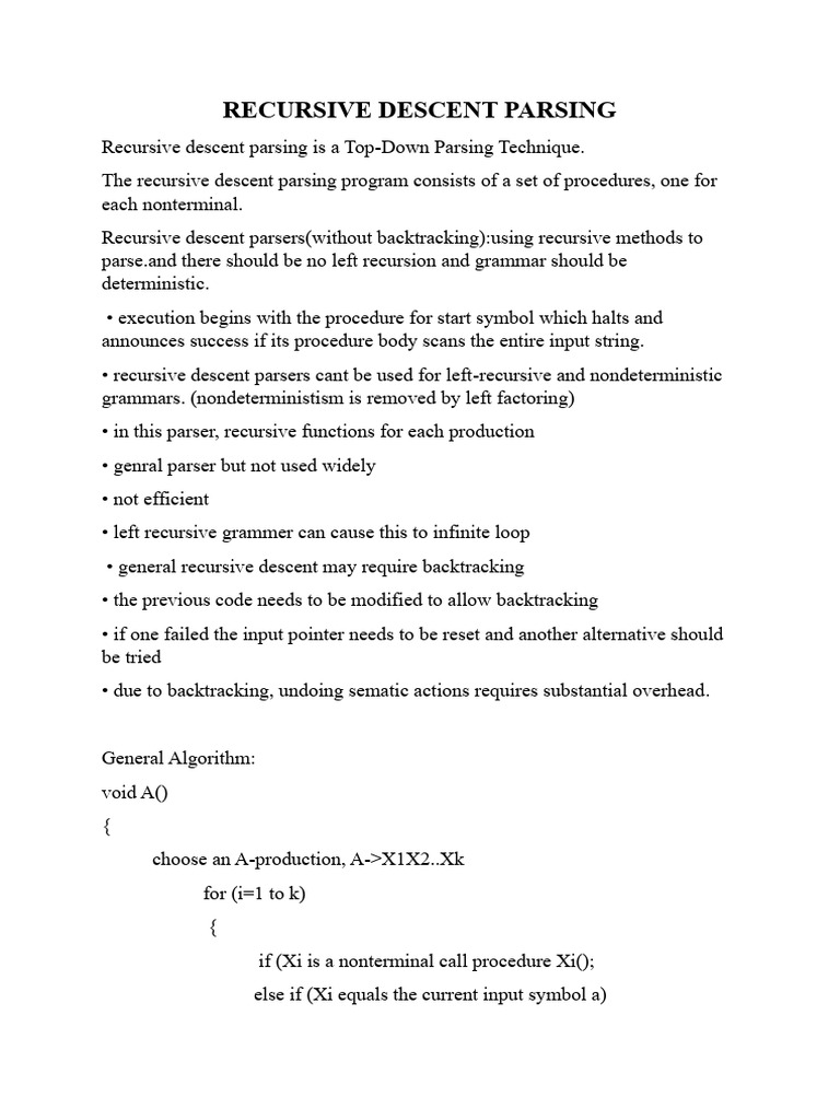 Recursive Descent Parsing | PDF