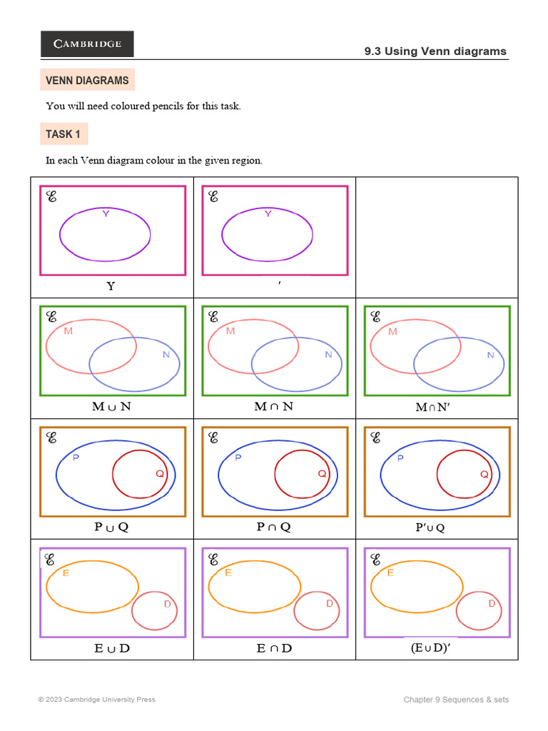 Venn-Diagrams Cambridge Practise | PDF