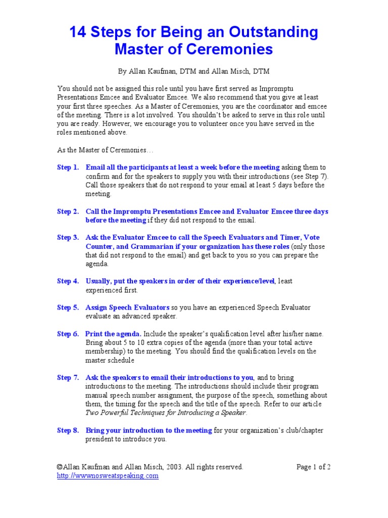 14 Steps for Being an Outstanding Master of Ceremonies | Communication ...
