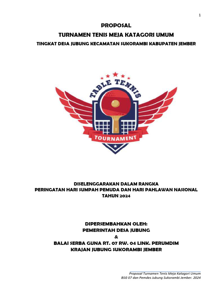 Proposal Turnamen Tenis Meja 2024 | PDF