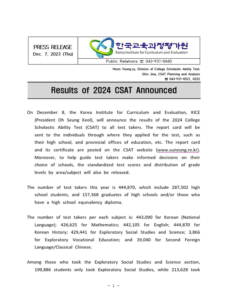 (MOE+12 07) +Results+of+2024+CSAT+Announced | PDF