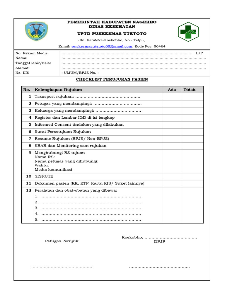 Contoh Check List Rujukan | PDF
