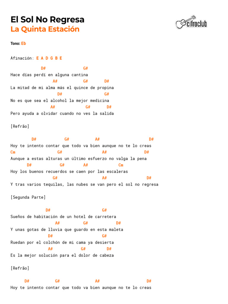 Letra y Acordes de "El Sol No Regresa" | PDF