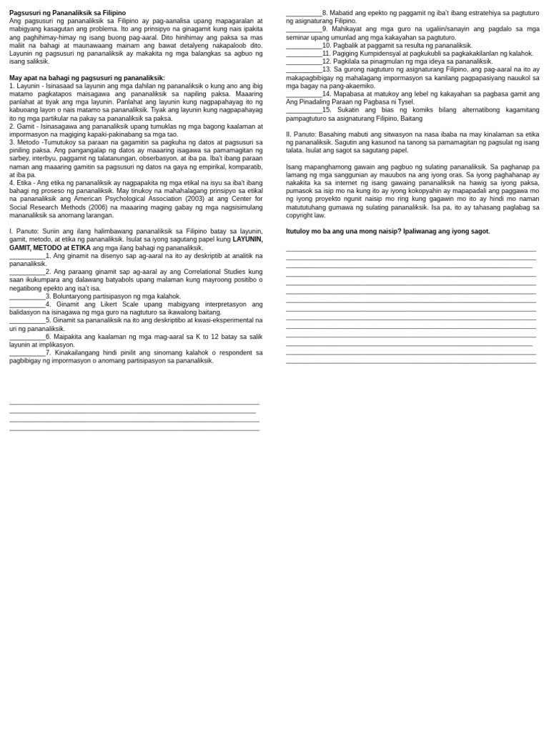 1 - Pagsusuri NG Pananaliksik Sa Filipino | PDF