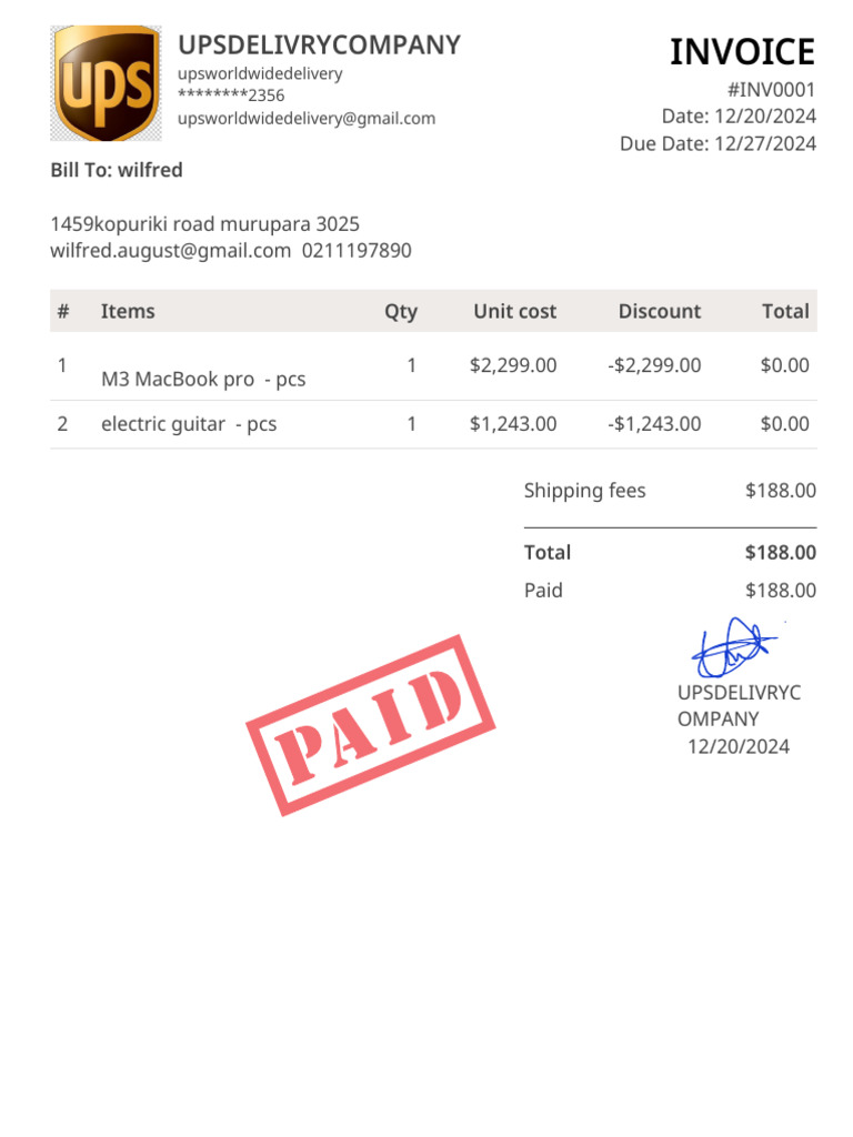 Delivery Service Invoice Template | PDF