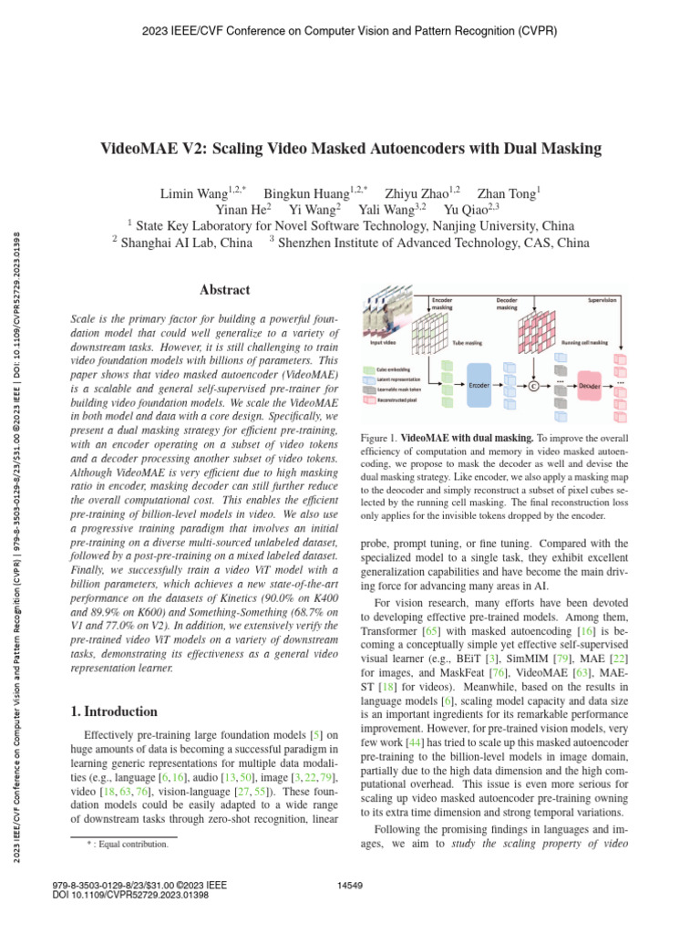 VideoMAE V2 Scaling Video Masked Autoencoders With Dual Masking | PDF | Data Compression ...