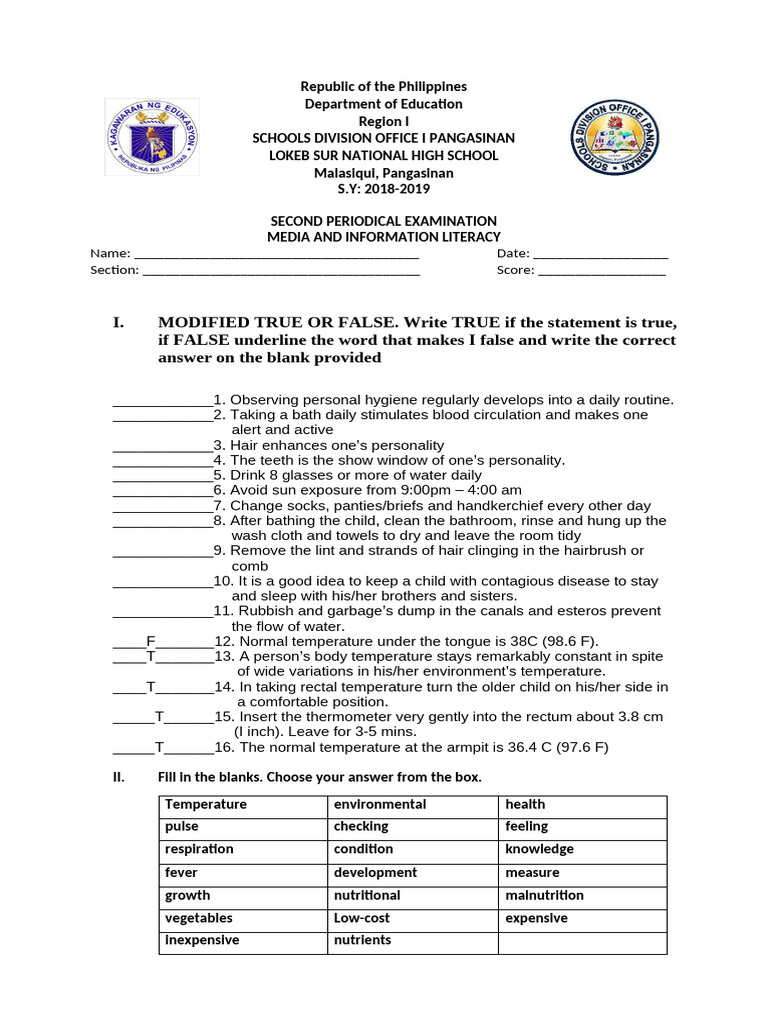 Caregiving 11-2nd PERIODICAL EXAM - Answer Sheet | PDF | Foods | Rectum