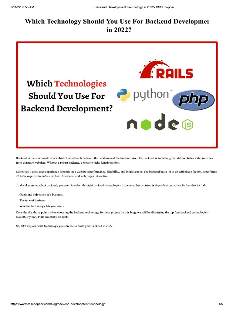 Which Technology Should You Use For Backend Development in 2022 | PDF