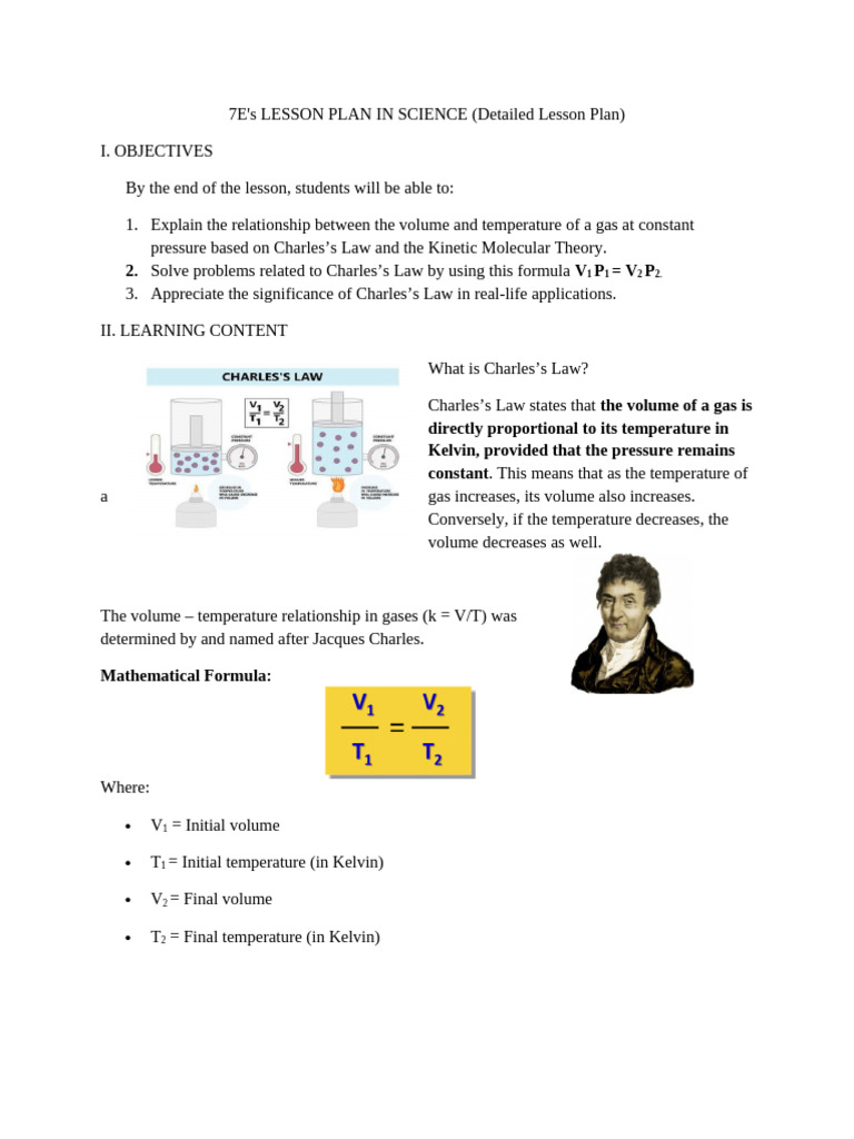 CHARLESS LAW 8es LESSON PLAN | PDF | Gases | Temperature