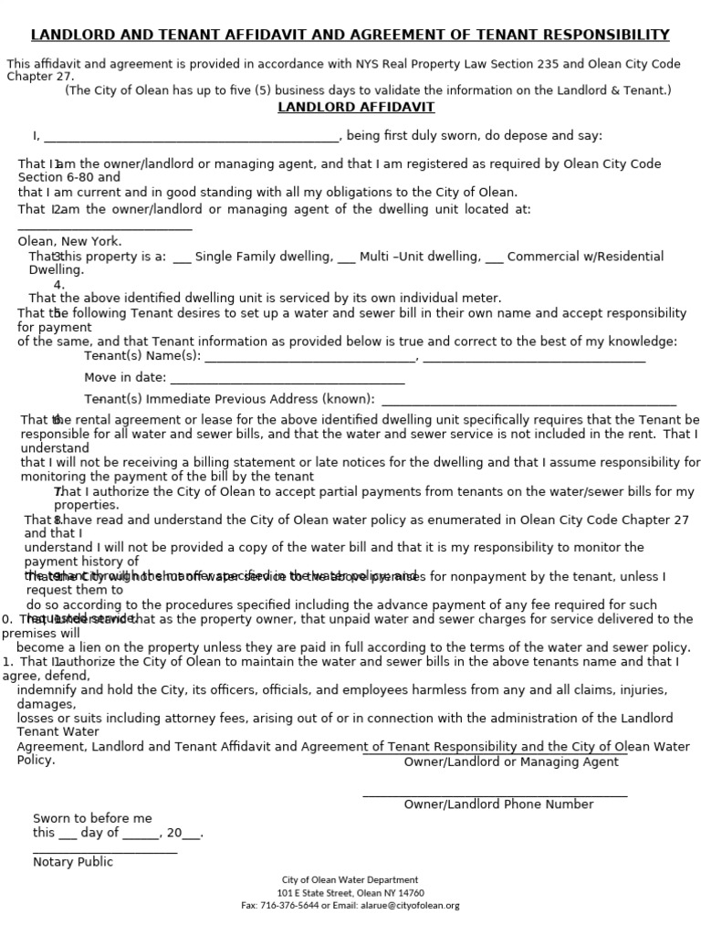Tenant Responsibility Agreement Form | PDF | Leasehold Estate | Lease