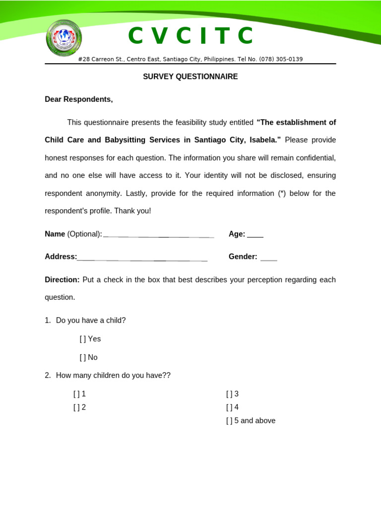 Questionnaire of Baby Sitting | PDF | Child Care | Babysitting