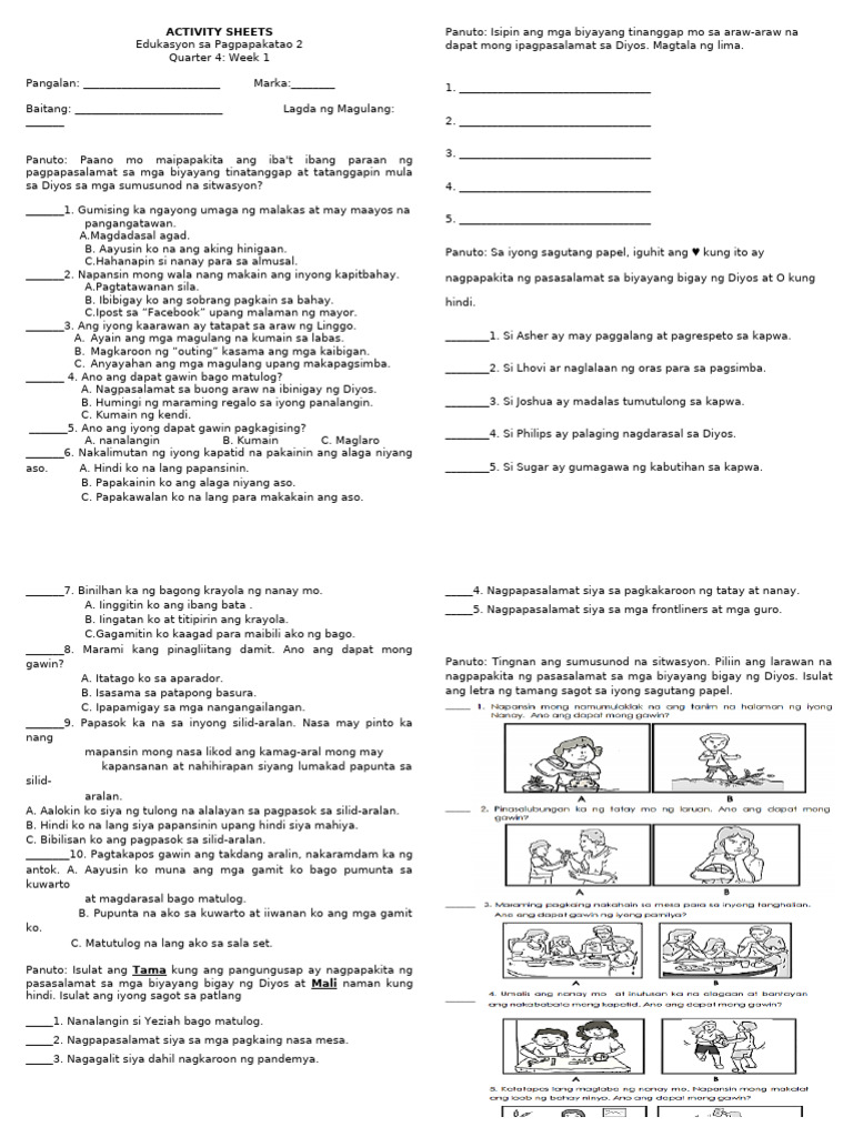 Activity Sheets Q4 - W1 | PDF