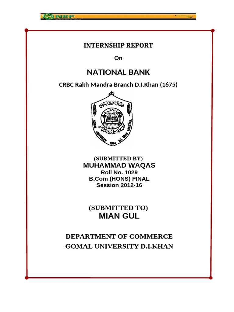 Internship Report: National Bank D.I.Khan | PDF
