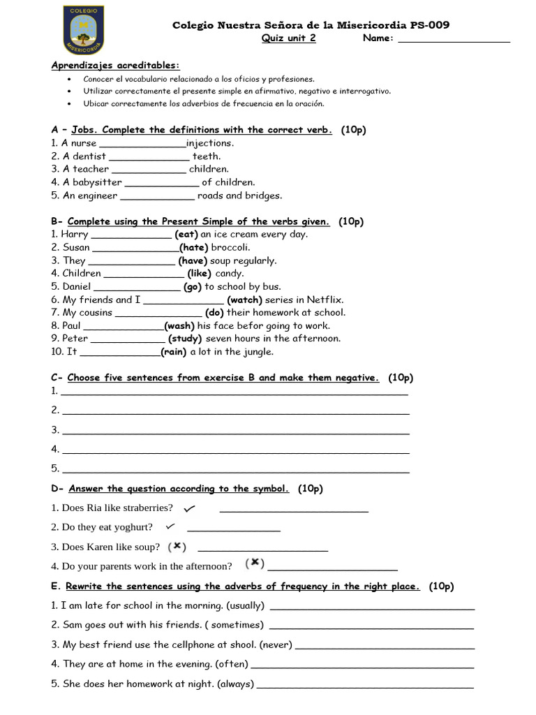 Quiz Present Simple | PDF