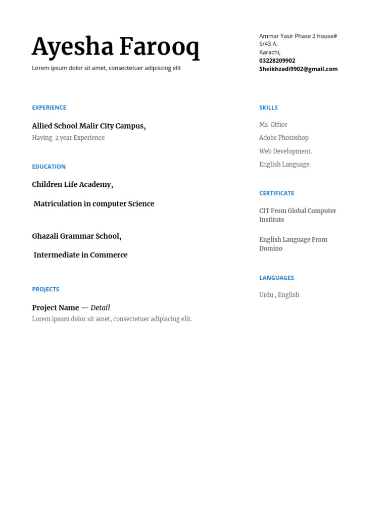 Ayesha Farooq's Resume Overview | PDF
