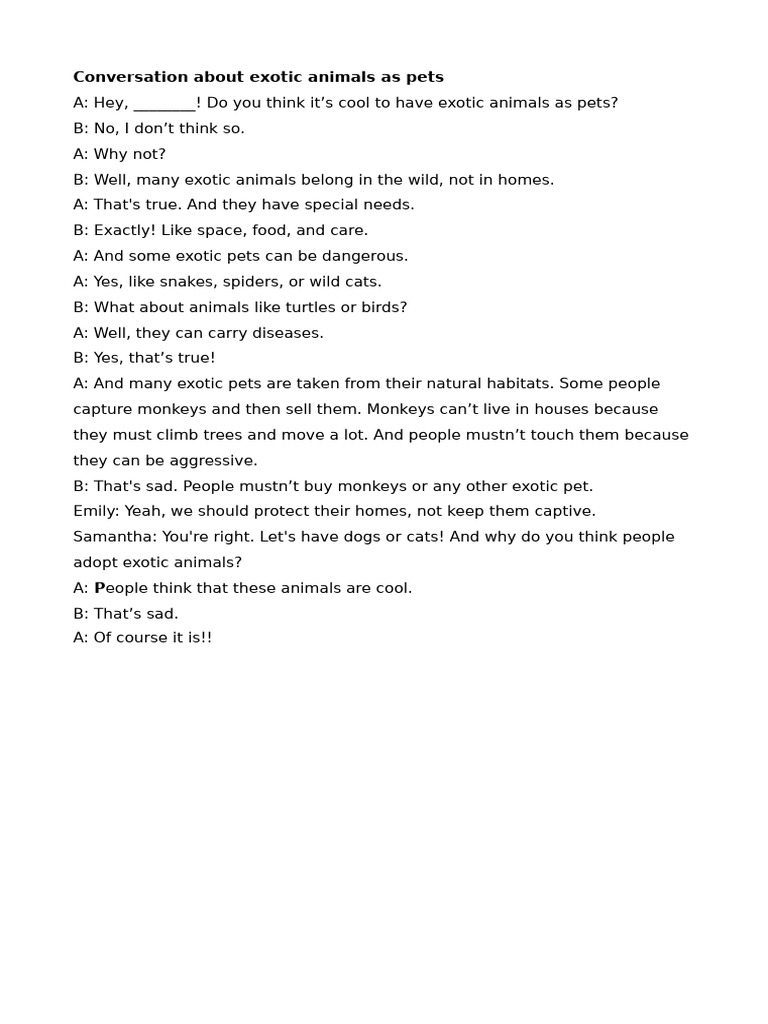 Dialogue Exotic Pets | PDF