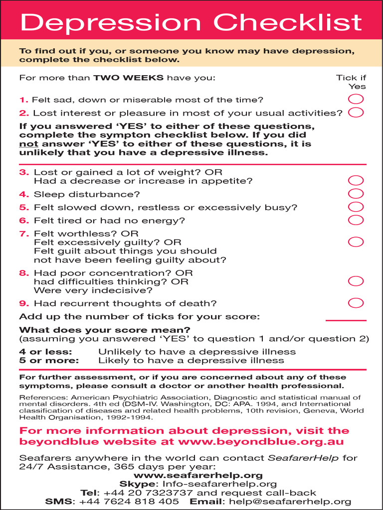 Depression Checklist | PDF