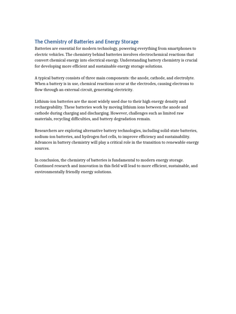 Battery Chemistry and Energy Storage Insights | PDF