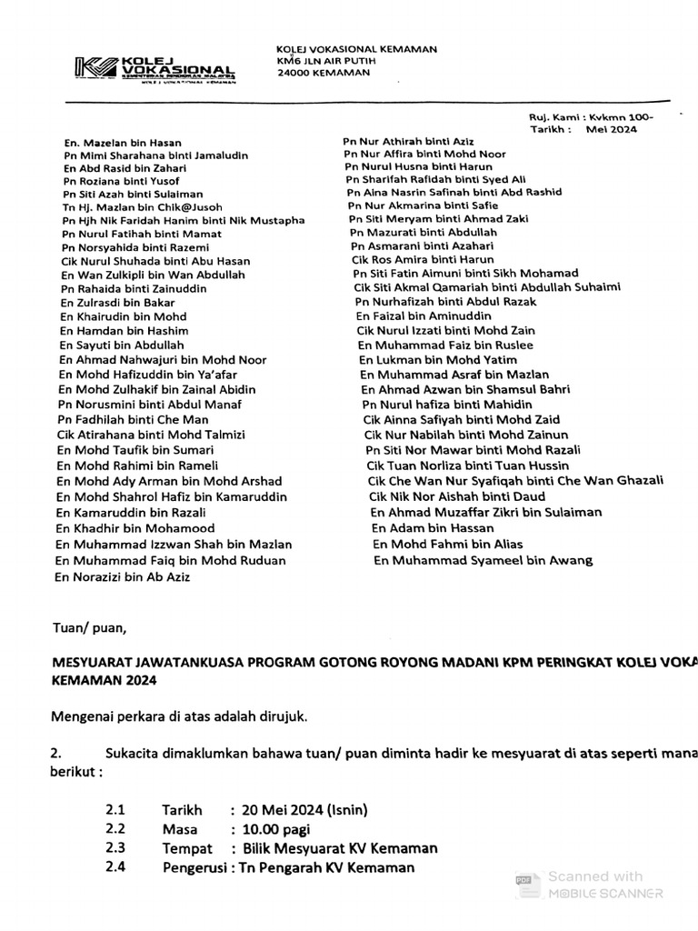 Jemputan Ajk Mesyuarat Pibg | PDF