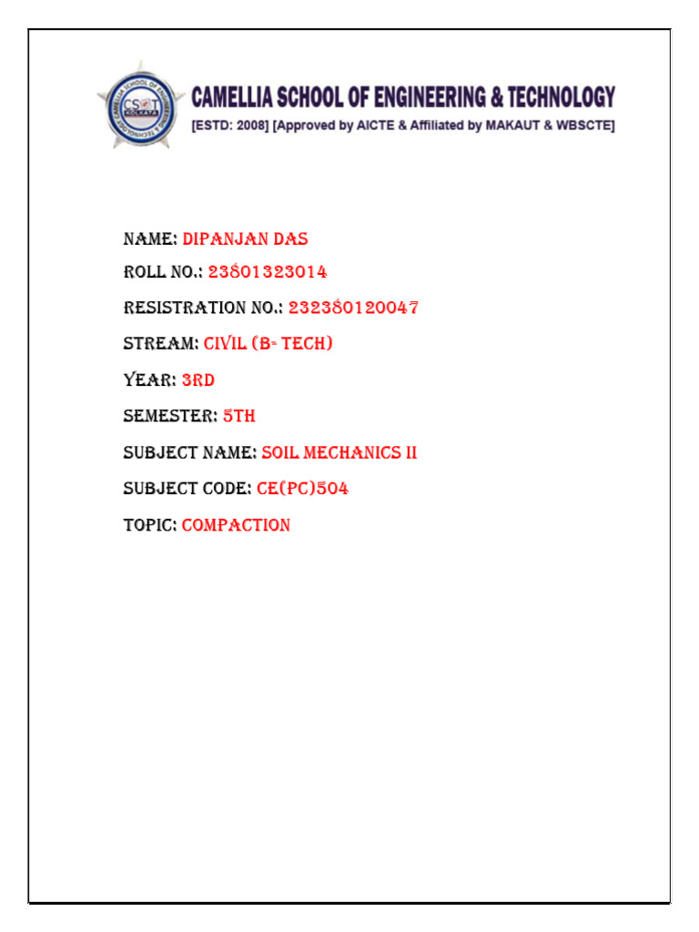DIPANJAN DAS - 23801323014 - CA2 - CE (PC) 504 - Soil Mechanics II | PDF | Porosity | Soil