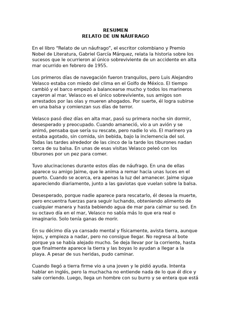 Resumen de "Relato de un náufrago" | PDF | Gabriel García Márquez
