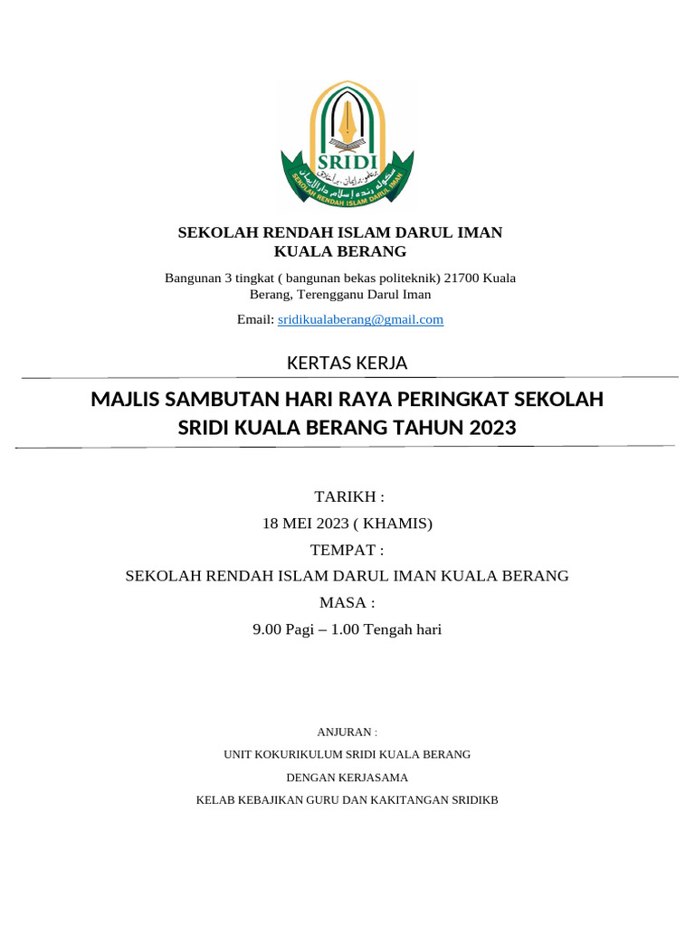 Sambutan Hari Raya SRIDI Kuala Berang | PDF