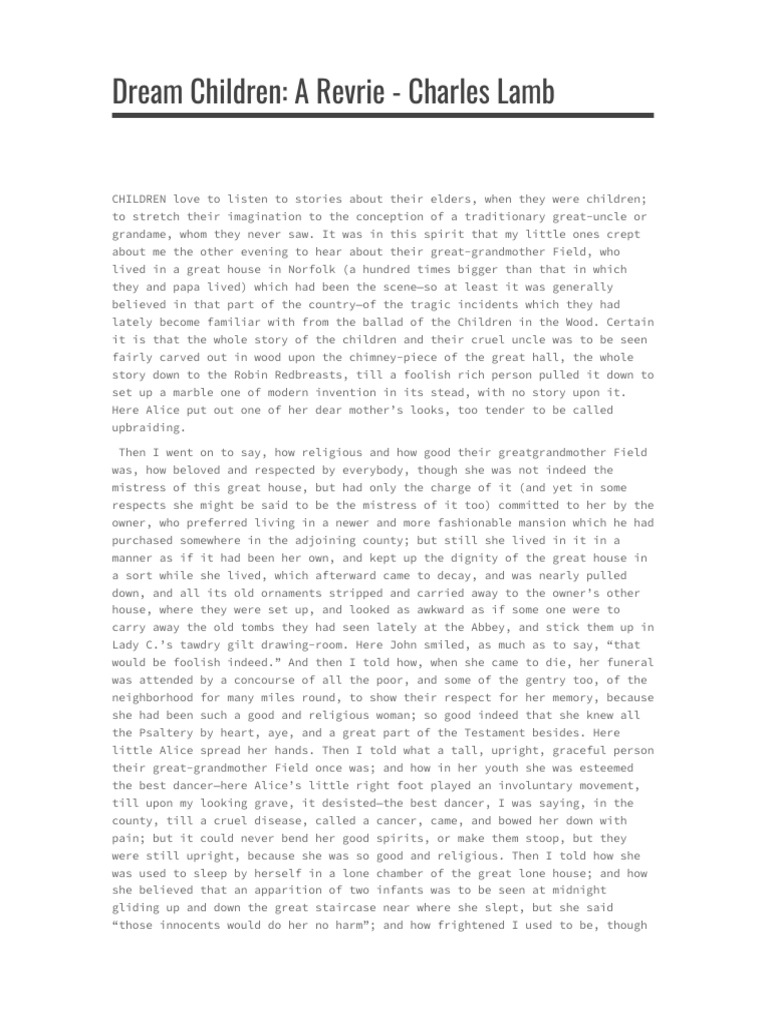 Dream Children - A Revrie (Essay) | PDF | Peach