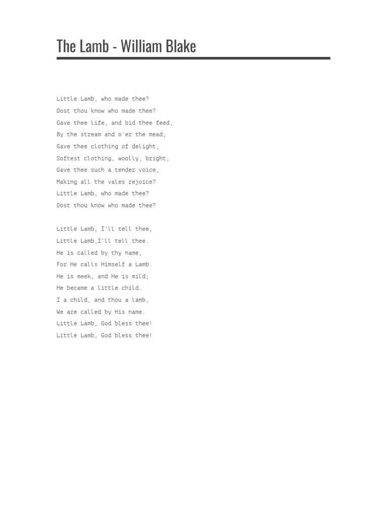 The Lamb by William Blake | PDF