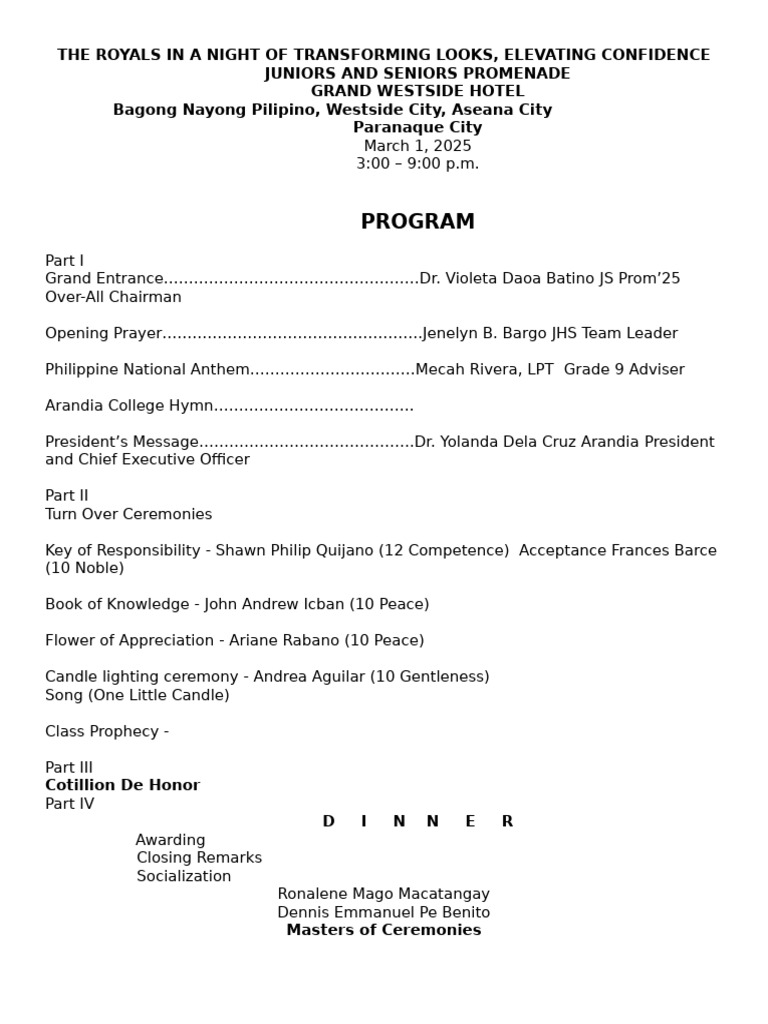 For Approval Mecah JS Prom Program | PDF