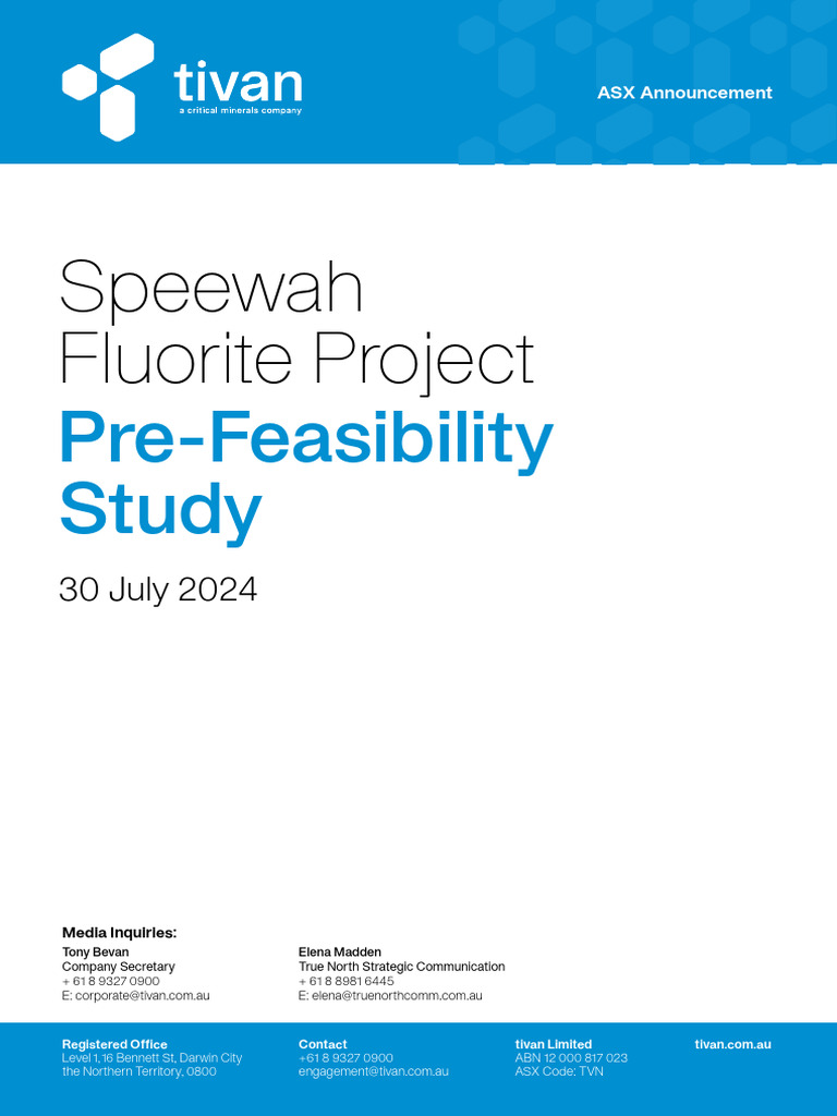 Speewah Fluorite PFS Update | PDF | Mining | Joint Venture