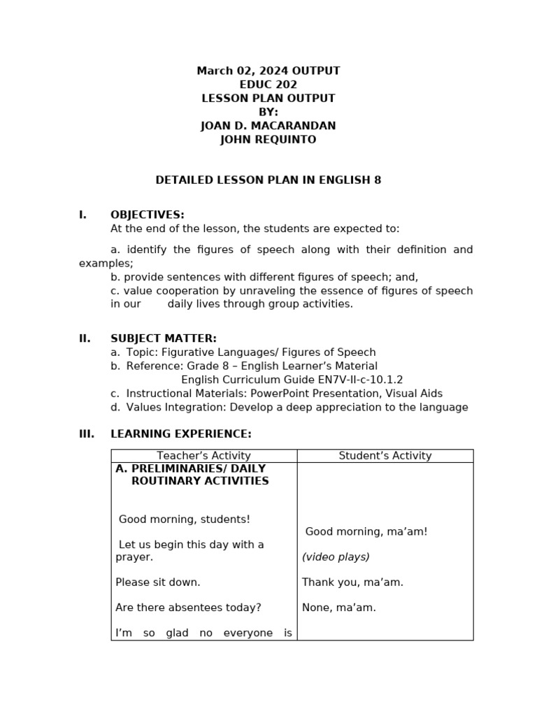 DLP Figurative Language EDUC 202 | PDF | Metaphor