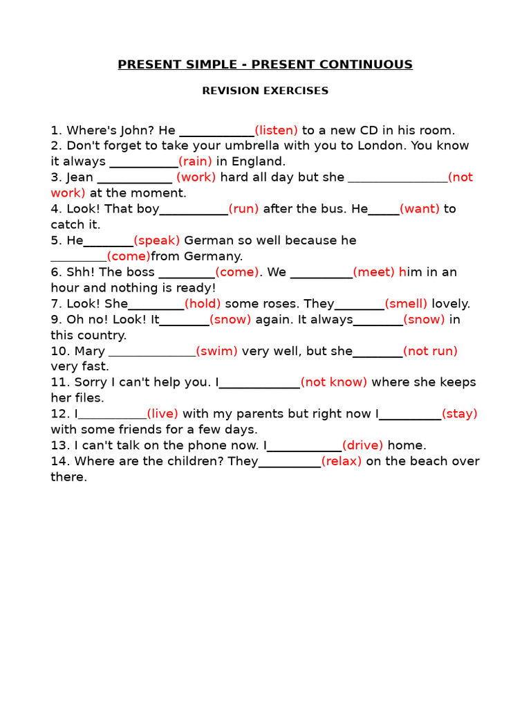 Review Present Tenses | PDF