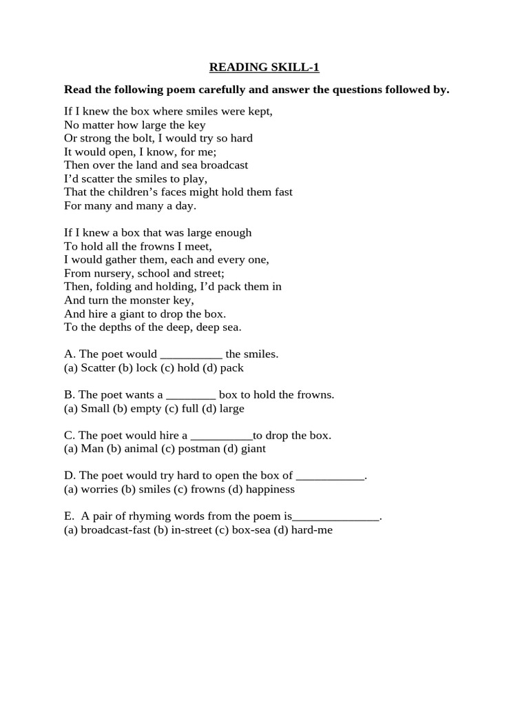 Reading Skill (Prose and Poem) | PDF