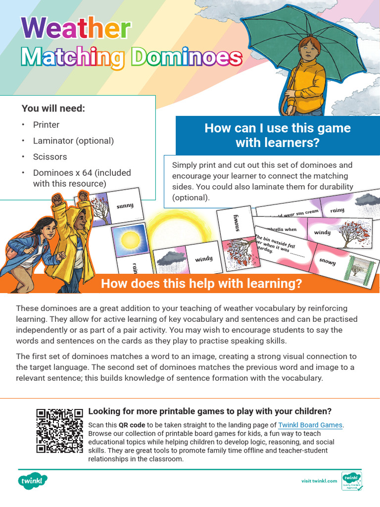 Weather Vocabulary Dominoes Game | PDF