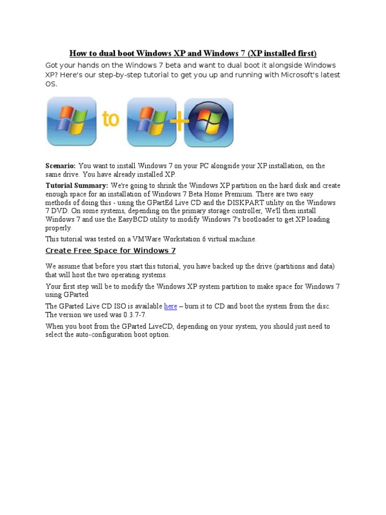 How To Dual Boot Windows Xp And Windows 7 Pdf Booting Windows 7