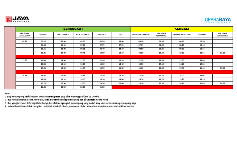 Jadwal Bus Intrans Graha Raya | PDF