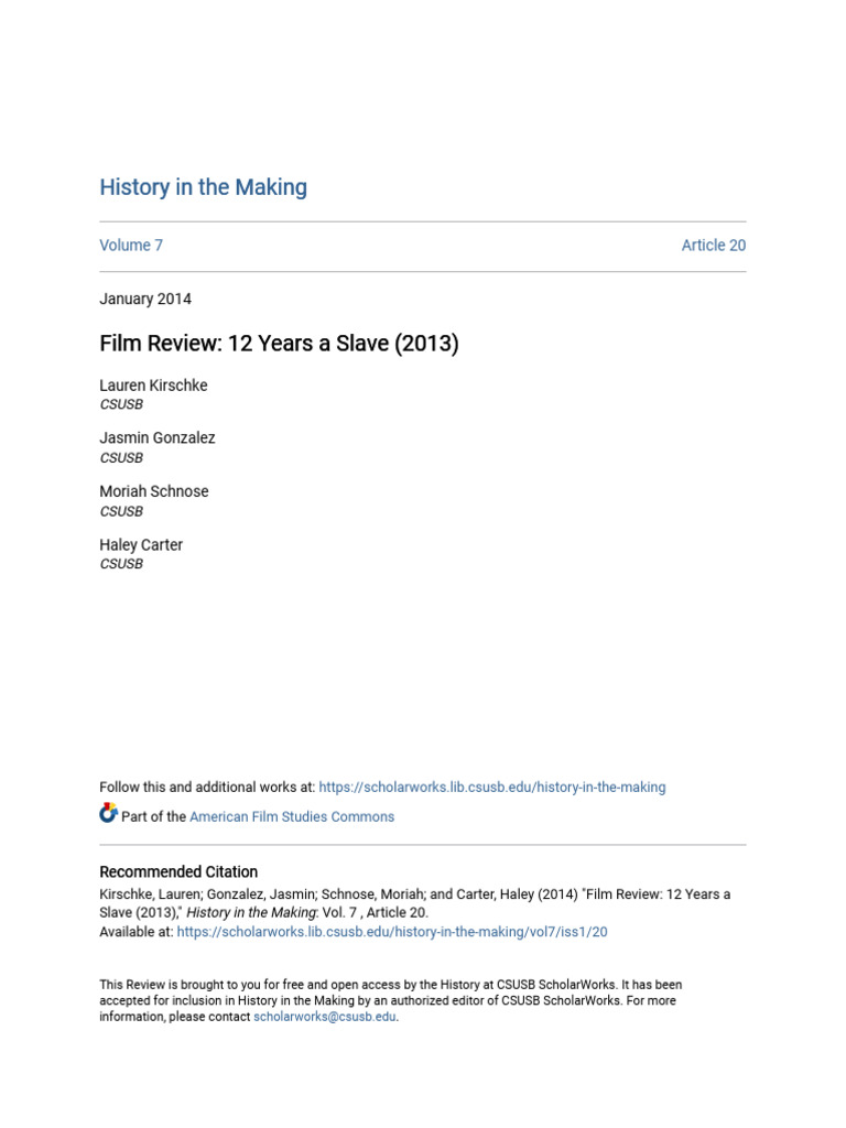 Film Review - 12 Years A Slave (2013) | PDF | Twelve Years A Slave ...