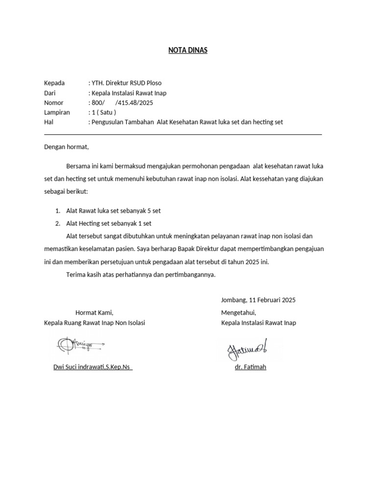 Nota Dinas Rawat Luka | PDF