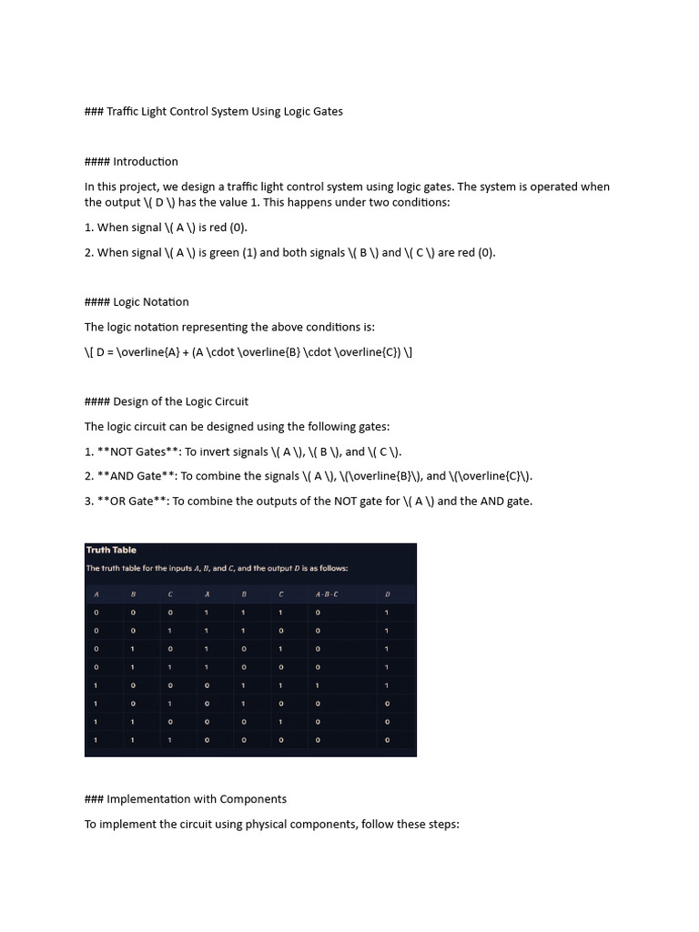 Traffic Light Control System Using Logic Gates2 | PDF | Logic Gate ...