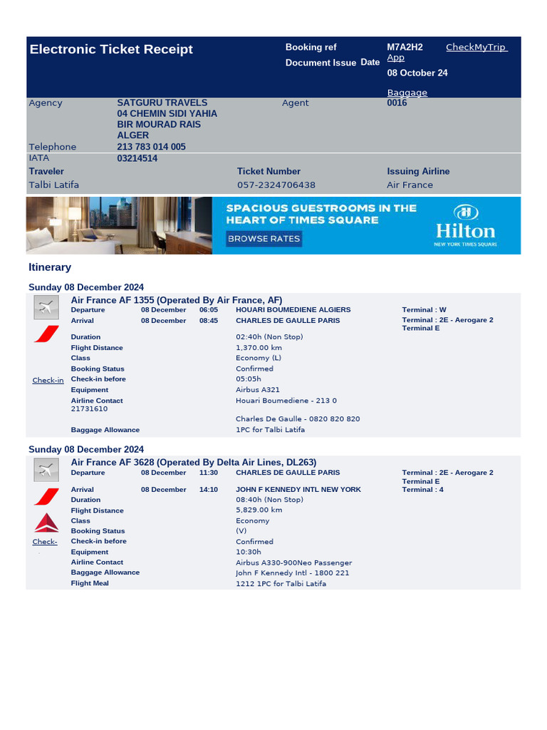 Latifatalbi 08dec2024 Alg CDG | PDF | Civil Aviation | Aviation