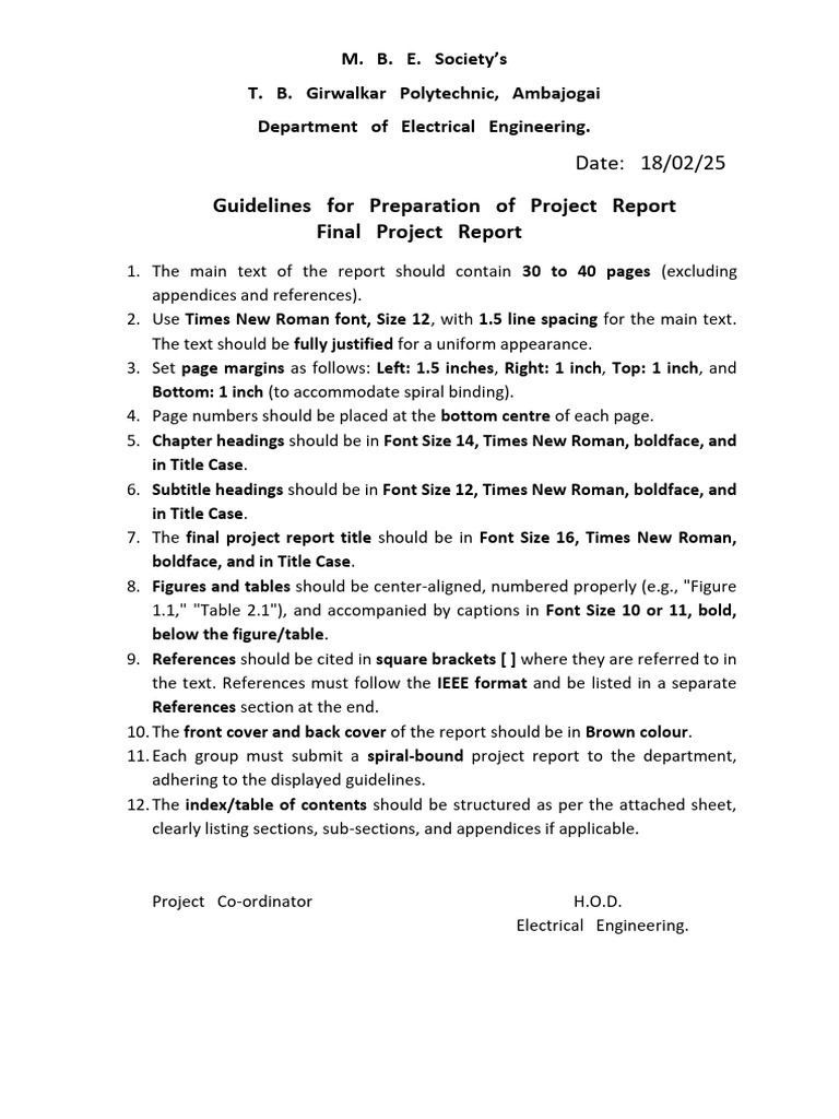 Project Report Guide Lines | PDF | Times New Roman | Written Communication