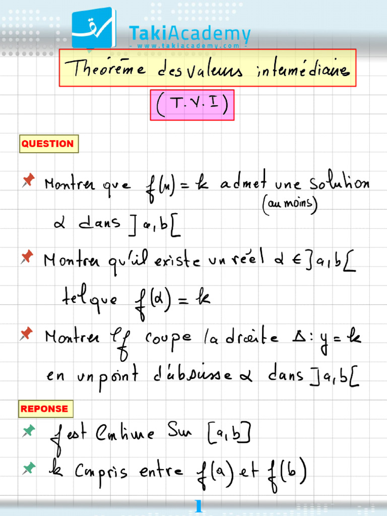 1 - Cour Theoreme Des Valeur Intermediaire | PDF