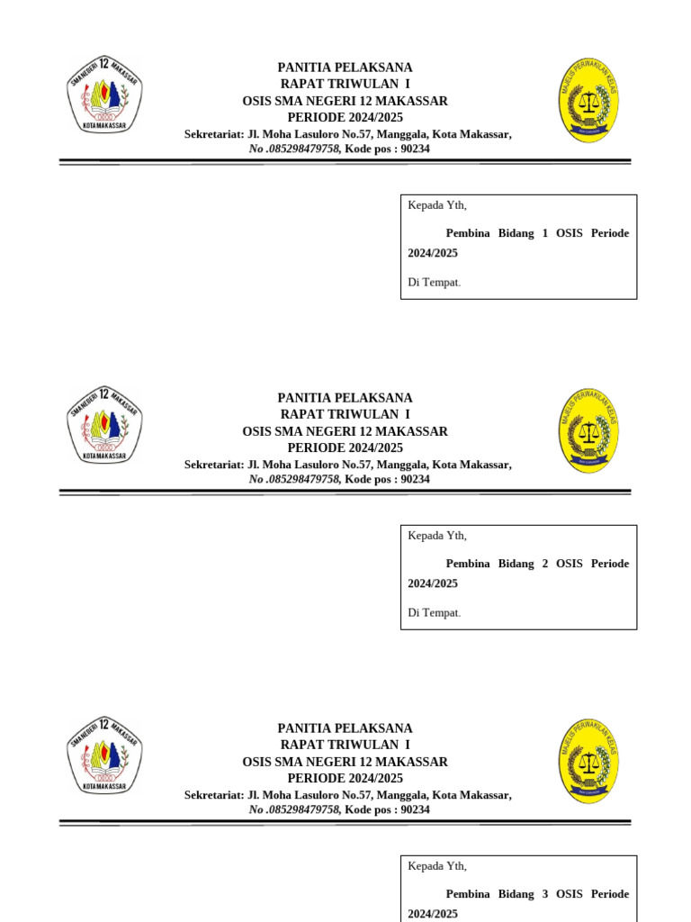 KOP AMPLOP UNDANGAN TRIWULAN 1 PERIODE 2024-2025 | PDF