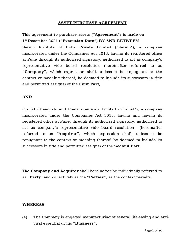Asset Purchase Agreement | PDF | Business | Private Law