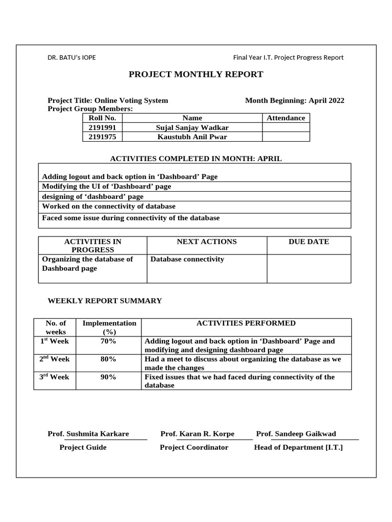 April (Monthly Report) | PDF